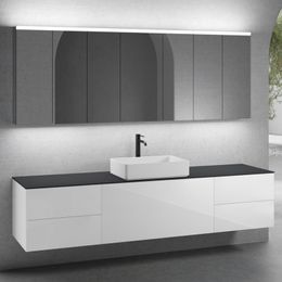 neoro n50 M&ouml;belanlage B: 220 cm mit 5 Ausz&uuml;gen, Waschtisch B: 58 cm wei&szlig; matt, mit Spiegelschrank f&uuml;r die Schweiz,,