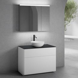 neoro n50 Unterschrank B: 100 cm mit 2 Ausz&uuml;gen, Waschtisch &Oslash; 45 cm wei&szlig; matt, mit Spiegelschrank f&uuml;r die Schweiz,,