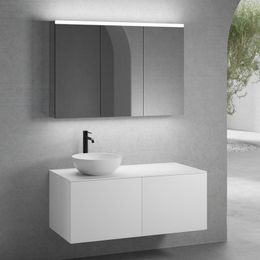 neoro n50 M&ouml;belanlage B: 120 cm mit 2 Ausz&uuml;gen, Waschtisch &Oslash; 40 cm wei&szlig; matt, mit Spiegelschrank f&uuml;r die Schweiz,,