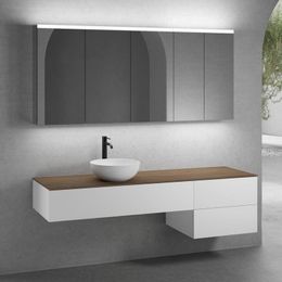 neoro n50 M&ouml;belanlage B: 180 cm mit 3 Ausz&uuml;gen, Waschtisch &Oslash; 40 cm wei&szlig; matt, mit Spiegelschrank f&uuml;r die Schweiz,,