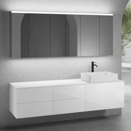 neoro n50 M&ouml;belanlage B: 200 cm mit 5 Ausz&uuml;gen, Waschtisch B: 58 cm wei&szlig; matt, mit Spiegelschrank f&uuml;r die Schweiz,,