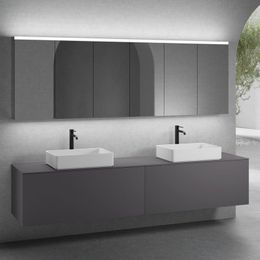neoro n50 M&ouml;belanlage B: 240 cm mit 2 Ausz&uuml;gen, 2 Waschtische B: 58 cm wei&szlig; matt, mit Spiegelschrank f&uuml;r die Schweiz,,