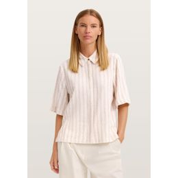 Kurzarmbluse Bugatti, Damen, Gr. 40, 30, beige, Sweatware, 78% Viskose, 9% Polyester, 7% Leinen, 6% Baumwolle, gestreift, normal, ohne Ausschnitt, Blusen, gestreift mit Hemdkragen
