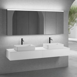 neoro n50 M&ouml;belanlage B: 200 cm mit 2 Ausz&uuml;gen, 2 Waschtische B: 58 cm wei&szlig; matt, mit Spiegelschrank f&uuml;r die Schweiz,,