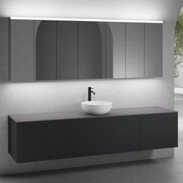 neoro n50 M&ouml;belanlage B: 220 cm mit 3 Ausz&uuml;gen, Waschtisch &Oslash; 40 cm wei&szlig; matt, mit Spiegelschrank f&uuml;r die Schweiz,,