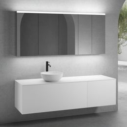 neoro n50 M&ouml;belanlage B: 180 cm mit 2 Ausz&uuml;gen, Waschtisch &Oslash; 45 cm wei&szlig; matt, mit Spiegelschrank f&uuml;r die Schweiz,,