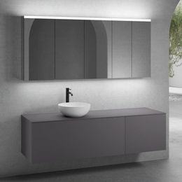 neoro n50 M&ouml;belanlage B: 180 cm mit 2 Ausz&uuml;gen, Waschtisch &Oslash; 40 cm wei&szlig; matt, mit Spiegelschrank f&uuml;r die Schweiz,,