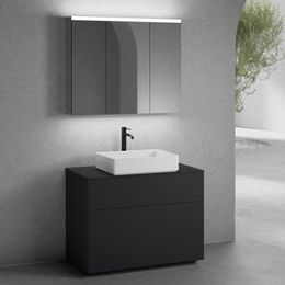 neoro n50 Unterschrank B: 100 cm mit 2 Ausz&uuml;gen, Waschtisch B: 58 cm wei&szlig; matt, mit Spiegelschrank f&uuml;r die Schweiz,,