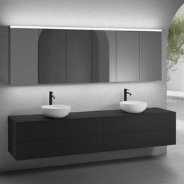 neoro n50 M&ouml;belanlage B: 240 cm mit 4 Ausz&uuml;gen, 2 Waschtische &Oslash; 45 cm wei&szlig; matt, mit Spiegelschrank f&uuml;r die Schweiz,,