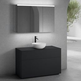neoro n50 Unterschrank B: 120 cm mit 2 Ausz&uuml;gen, Waschtisch &Oslash; 40 cm wei&szlig; matt, mit Spiegelschrank f&uuml;r die Schweiz,,