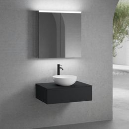 neoro n50 Unterschrank B: 80 cm mit 1 Auszug, Waschtisch &Oslash; 40 cm wei&szlig; matt, mit Spiegelschrank f&uuml;r die Schweiz,, BN0064WM+BN0412BM+BN0402BM+BN0486MI,