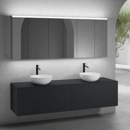 neoro n50 M&ouml;belanlage B: 200 cm mit 2 Ausz&uuml;gen, 2 Waschtische &Oslash; 40 cm wei&szlig; matt, mit Spiegelschrank f&uuml;r die Schweiz,,