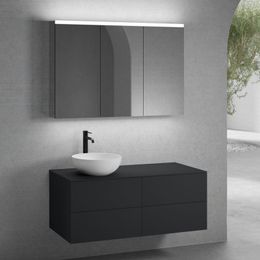 neoro n50 M&ouml;belanlage B: 120 cm mit 4 Ausz&uuml;gen, Waschtisch &Oslash; 40 cm wei&szlig; matt, mit Spiegelschrank f&uuml;r die Schweiz,,