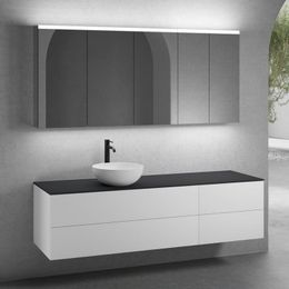 neoro n50 M&ouml;belanlage B: 180 cm mit 4 Ausz&uuml;gen, Waschtisch &Oslash; 45 cm wei&szlig; matt, mit Spiegelschrank f&uuml;r die Schweiz,,