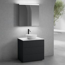 neoro n50 Unterschrank B: 80 cm mit 3 Ausz&uuml;gen, Waschtisch &Oslash; 40 cm wei&szlig; matt, mit Spiegelschrank f&uuml;r die Schweiz,,