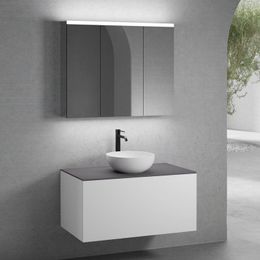 neoro n50 Unterschrank B: 100 cm mit 1 Auszug, Waschtisch &Oslash; 40 cm wei&szlig; matt, mit Spiegelschrank f&uuml;r die Schweiz,, BN0064WM+BN0433WM+BN0403GR+BN0487MI,