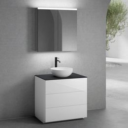 neoro n50 Unterschrank B: 80 cm mit 3 Ausz&uuml;gen, Waschtisch &Oslash; 45 cm wei&szlig; matt, mit Spiegelschrank f&uuml;r die Schweiz,,