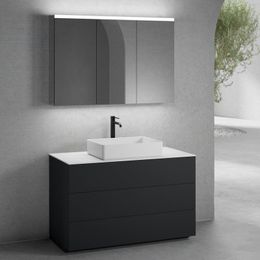 neoro n50 Unterschrank B: 120 cm mit 3 Ausz&uuml;gen, Waschtisch B: 58 cm wei&szlig; matt, mit Spiegelschrank f&uuml;r die Schweiz,,