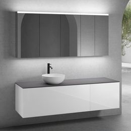 neoro n50 M&ouml;belanlage B: 180 cm mit 2 Ausz&uuml;gen, Waschtisch &Oslash; 40 cm wei&szlig; matt, mit Spiegelschrank f&uuml;r die Schweiz,,