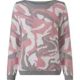 CR&Eacute;ATION L Damen Jacquard-Pullover mit unifarbenen Abschl&uuml;ssen hortensie-steingrau-gemustert Gr&ouml;&szlig;e 36