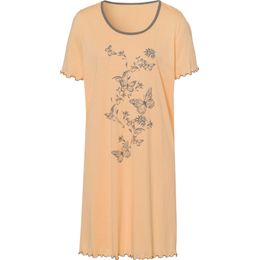 Damen Nachthemd mit Schmetterlings-Druck apricot, Gr&ouml;&szlig;e 48/50