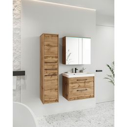 P & B Badezimmer, Eiche Wotan, Holzwerkstoff, 4-teilig, 4 F&auml;cher, 1 Schublade(n),2 Schublade(n),3 Schublade(n) Schubladen, 90 cm, Fsc, h&auml;ngend, Badezimmer, Badm&ouml;belsets & Badm&ouml;belserien, Badm&ouml;bel-Sets