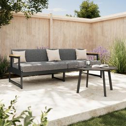 Ambia Garden Loungesofa, Grau, Holz, Metall, Akazie, Hartholz, 2-Sitzer, F&uuml;llung: Baumwollf&uuml;llung, Vlies, Komfortschaum,Baumwollf&uuml;llung, Vlies, Komfortschaum, 192x57x74 cm, wetterfest, Loungem&ouml;bel, Outdoorsofas
