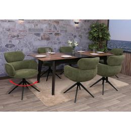 6er-Set Esszimmerstuhl MCW-O77, K&uuml;chenstuhl Stuhl, drehbar Auto-Return, Stoff (310g/m&sup2;) Chenille &Ouml;ko-Tex ~ olivgr&uuml;n
