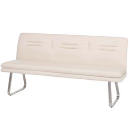 Sitzbank MCW-H70, Esszimmerbank Bank Polsterbank, R&uuml;ckenlehne Stoff/Textil Edelstahl geb&uuml;rstet ~ creme-beige 180cm
