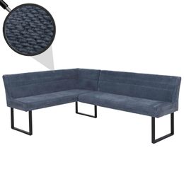 Eckbank MCW-O81, Esszimmerbank Bank, &Ouml;ko-Tex (310g/m&sup2;) Chenille Stoff/Textil Metall 159x210cm ~ blau
