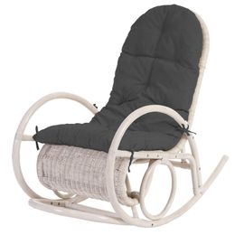 MCW Schaukelstuhl Queluz, Schwingsessel Rattansessel, wei&szlig; ~ Auflage grau