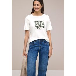 T-Shirt Street One, Damen, Gr. 34, sanftes wei&szlig;, Web, 50% Baumwolle, 50% Modal, bedruckt, comfort fit normal, Rundhals, abgesteppt, Shirts T-Shirt, mit Artwork