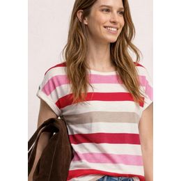 Shirttop Street One, Damen, Gr. 38, salsa rot, Jersey, Obermaterial: 50% Baumwolle, 50% Modal, h&uuml;ftbedeckend, Rundhals, Aufschlag mit Kn&ouml;pfen, Tops Shirttop, Sommershirt im Leo-Look