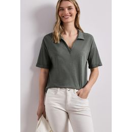 Poloshirt Street One, Damen, Gr. 36, bound gr&uuml;n, Jersey, Obermaterial: 50% Baumwolle, 50% Modal, meliert, l&auml;ssig geschnitten h&uuml;ftbedeckend, V-Ausschnitt, abgesteppte Kante, Shirts, Sommer-Poloshirt