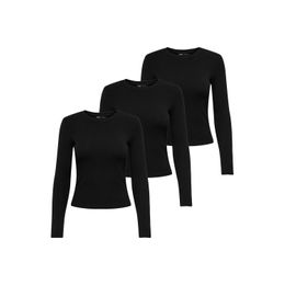 Longsleeve Only "Longsleeve ONLRILEY O-NECK TOP 3P 3er Pack", Damen, Gr. M, schwarz, Obermaterial: 96% Baumwolle CO. 4% Elasthan EL., Shirts