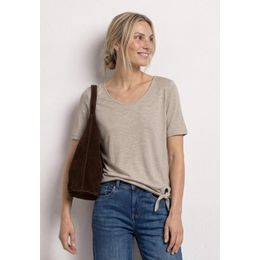 Kurzarmshirt Street One, Damen, Gr. 36, clay sand, Jersey, Obermaterial: 95% Viskose, 5% Elasthan, unifarben, normal h&uuml;ftbedeckend, V-Ausschnitt, abgesteppte Kante, Shirts, Sommershirt mit Knotendetail