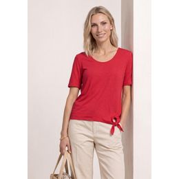 Kurzarmshirt Street One, Damen, Gr. 36, salsa rot, Jersey, Obermaterial: 95% Viskose, 5% Elasthan, unifarben, normal h&uuml;ftbedeckend, V-Ausschnitt, abgesteppte Kante, Shirts, Sommershirt mit Knotendetail
