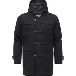 Dufflecoat Ragwear "Duffie YOUMODO", Herren, Gr. L (52), schwarz, Obermaterial: 100% Polyester. Innenfutter: 100% Polyester. Wattierung: 100% Polyester, gerade Po-bedeckend, hoch geschlossener Ausschnitt, &Auml;rmel ohne &Auml;rmelschlitz abgestepptes B&uuml;ndchen mit Kn&ouml;pfen, M&auml;ntel, Funktionaler Herren Mantel in Wolloptik