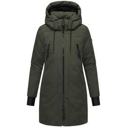 Wintermantel Navahoo "Winterzart 14", Damen, Gr. 4XL (48), olivgr&uuml;n, Obermaterial: 100% Polyester. Innenfutter 1: 100% Polyester. Innenfutter 2: 100% Polyester. Wattierung: 100% Polyester. &Auml;rmelfutter: 100% Polyester, figurumspielend ca. Mitte Oberschenkel, hoch geschlossener Ausschnitt, &Auml;rmel ohne &Auml;rmelschlitz B&uuml;ndchen mit Daumenl&ouml;chern, M&auml;ntel Wintermantel, Mantel mit abnehmbarer Kapuze und Ruck
