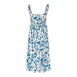 Druckkleid Only "ONLLUMIRA S/L LONG SMOCK DRESS WVN EX", Damen, Gr. L, N-Gr, cloud dancer aop:midnight, Web, Obermaterial: 90% Viskose, 10% Nylon, bedruckt, regular fit lang, Kleider Druckkleid, Viskosemischung, regular fit