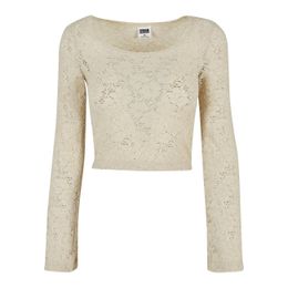 Longsleeve Urban Classics "Urban Classics Damen Ladies Cropped Lace Longsleeve", Damen, Gr. L, beige (softseagrass), 94% Polyamid, 6% Elasthan, unifarben, regular fit, Rundhals, Shirts