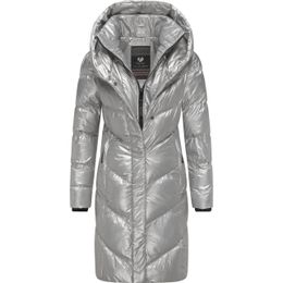 Kurzmantel Ragwear "Natalka Bling", Damen, Gr. L (40), grau (hellgrau), Obermaterial: 100% Nylon. Innenfutter: 100% Polyester. Wattierung: 100% Polyester, gerade ca. Mitte Oberschenkel, hoch geschlossener Ausschnitt, &Auml;rmel ohne &Auml;rmelschlitz Rippstrickb&uuml;ndchen, M&auml;ntel Kurzmantel, Damen Wintermantel in schimmernder Optik