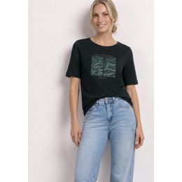 T-Shirt Street One, Damen, Gr. 34, deep bound gr&uuml;n, Web, 50% Baumwolle, 50% Modal, bedruckt, comfort fit normal, Rundhals, abgesteppt, Shirts T-Shirt, mit Artwork