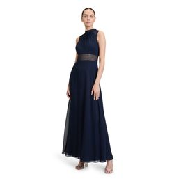 Abendkleid Vera Mont "Damen r&uuml;ckenfrei", Damen, Gr. 42, Normalgr&ouml;&szlig;en, blau (night sky), Chiffon, Obermaterial: 100% Polyester, festlich, ausgestellt lang, gekr&auml;uselter Ausschnitt, Kleider Abendkleid, Aufgesteppte B&auml;nder