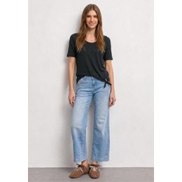 Kurzarmshirt Street One, Damen, Gr. 34, deep bound gr&uuml;n, Jersey, Obermaterial: 95% Viskose, 5% Elasthan, unifarben, normal h&uuml;ftbedeckend, V-Ausschnitt, abgesteppte Kante, Shirts, Sommershirt mit Knotendetail