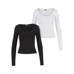 Longsleeve Urban Classics "Urban Classics Ladies Wide Neck Longsleeve 2-Pack", Damen, Gr. 4XL, schwarz, wei&szlig;, 100% Baumwolle, unifarben, slim fit, Balconnet, Shirts