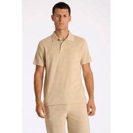 Poloshirt LINDBERGH, Herren, Gr. M, grau (stone), Frottee, Obermaterial: 80% Baumwolle, 20% Polyester, unifarben, relaxed fit h&uuml;ftbedeckend, Rundhals, Shirts, aus Frottee