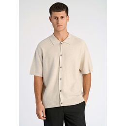 Strickjacke LINDBERGH, Herren, Gr. L, sanftes wei&szlig; mel, Strick, Obermaterial: 80% Viskose, 20% Nylon, unifarben, normal h&uuml;ftbedeckend, Rundhals, B&uuml;ndchen, Strickjacken Strickjacke, Kurzarm Strick-Shirt in Struktur-Optik