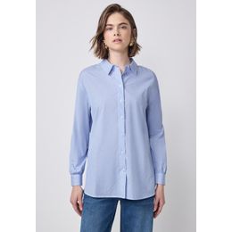 Hemdbluse STREET ONE STUDIO, Damen, Gr. 34, blau (columbia blau), Web, 100% Baumwolle, gestreift, normal normal, V-Ausschnitt, Manschette, Blusen Hemdbluse, aus reiner Baumwolle