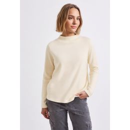 Langarmshirt STREET ONE STUDIO, Damen, Gr. 38, soft beige, Stoff, 98% Polyester, 2% Elasthan, unifarben, normal normal, hoch geschlossener Ausschnitt, abgesteppt, Shirts Langarmshirt, mit Turtleneck